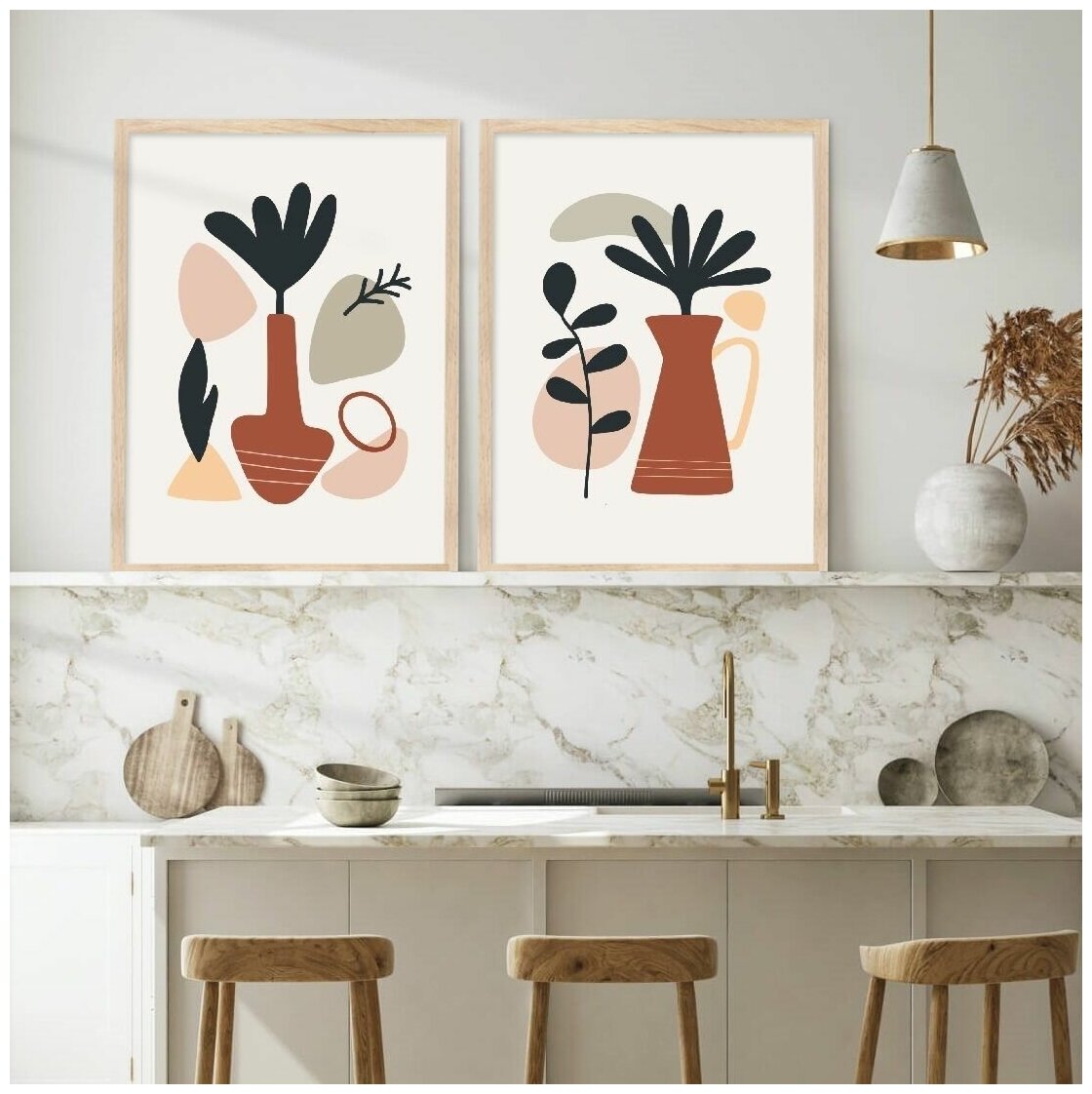 Постер 2 шт 30x40 без рамки "Вазы для кухни" набор картин для интерьера