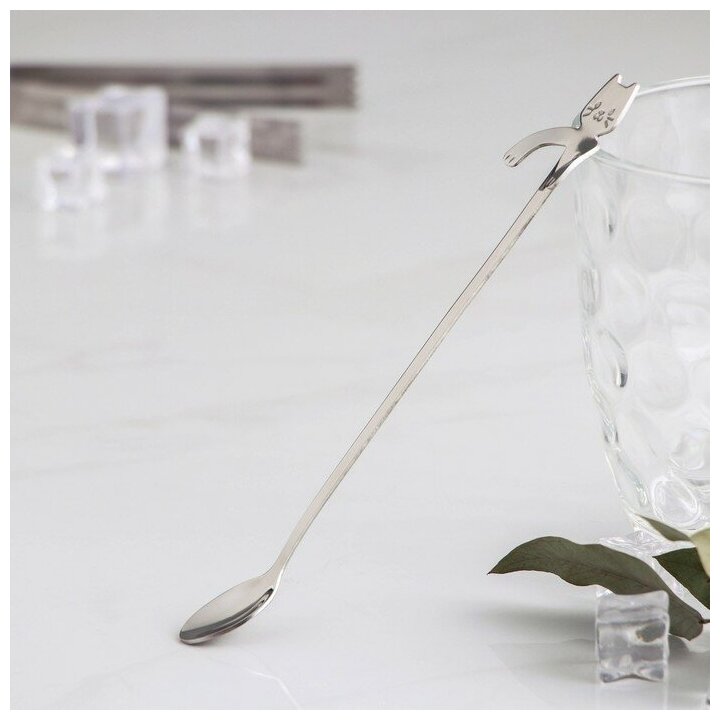 Ложка барная из нержавеющей стали Magistro «Котик», длина 20 см, цвет серебряный