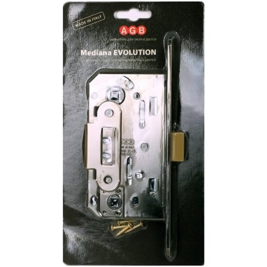 Замок межкомнатный бесшумный Agb MEDIANA EVOLUTION WC+отв. планка, мат. хром (B01102.50.34.567)