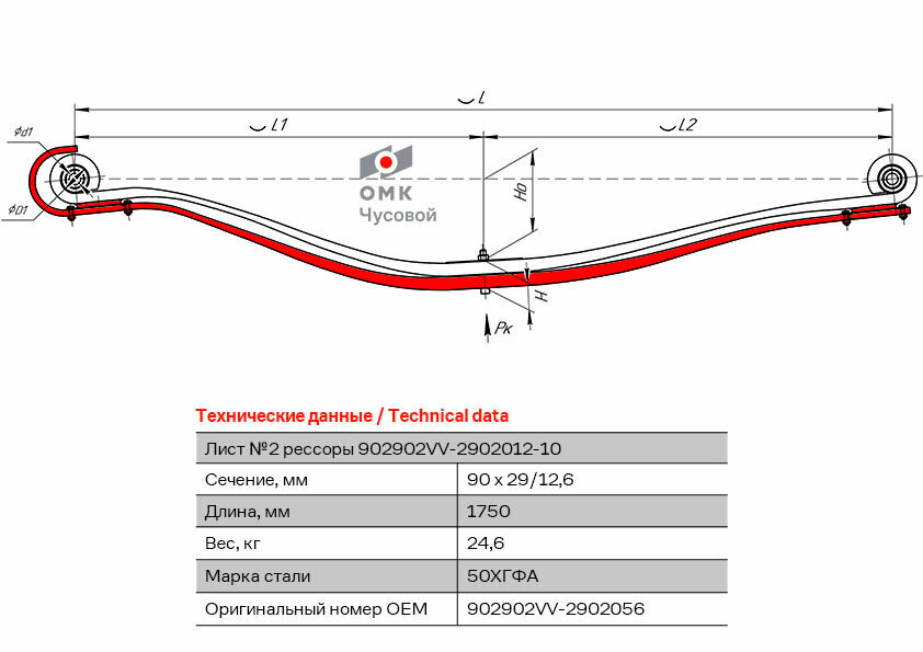 Лист №2 Рессора передняя для Volvo FH 2 листа