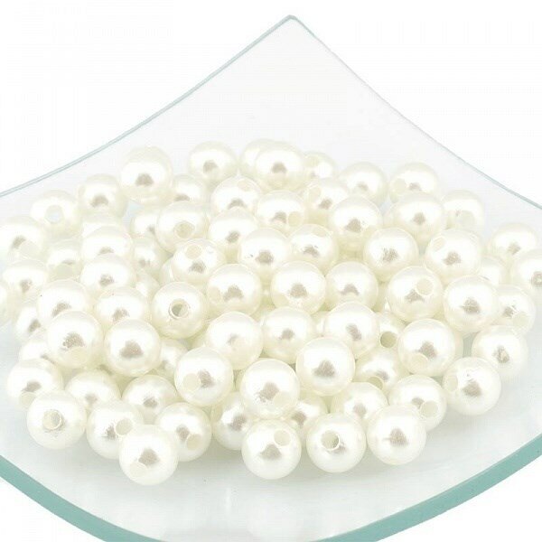 Бусины пластиковые перламутр 10 мм (бусины для рукоделия) цв. H02 молочный 50 гр (около 90 шт)