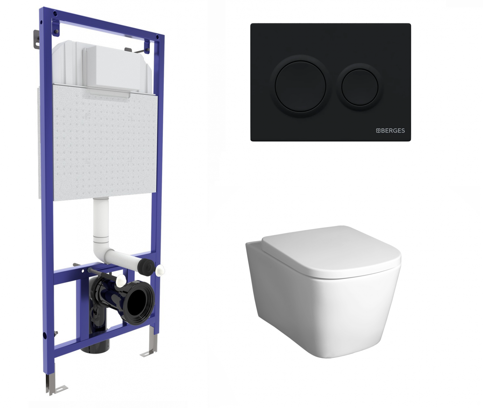 Комплект 3 в 1 инсталляция Berges Novum O5 + Унитаз подвесной BelBagno Albano BB120CHR с кнопкой черной