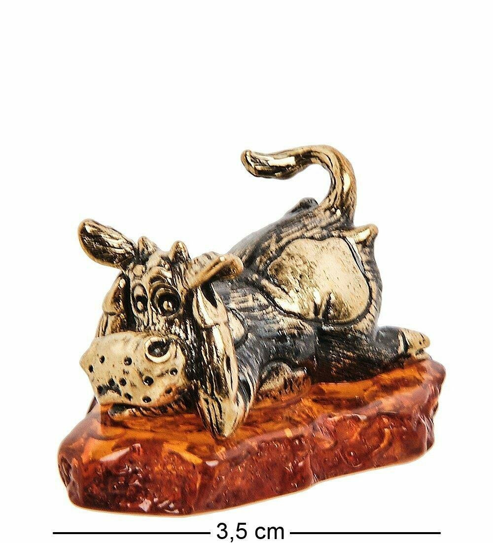 Фигурка Корова не слышу (латунь, янтарь) A2163625 Народные промыслы, бронзовый