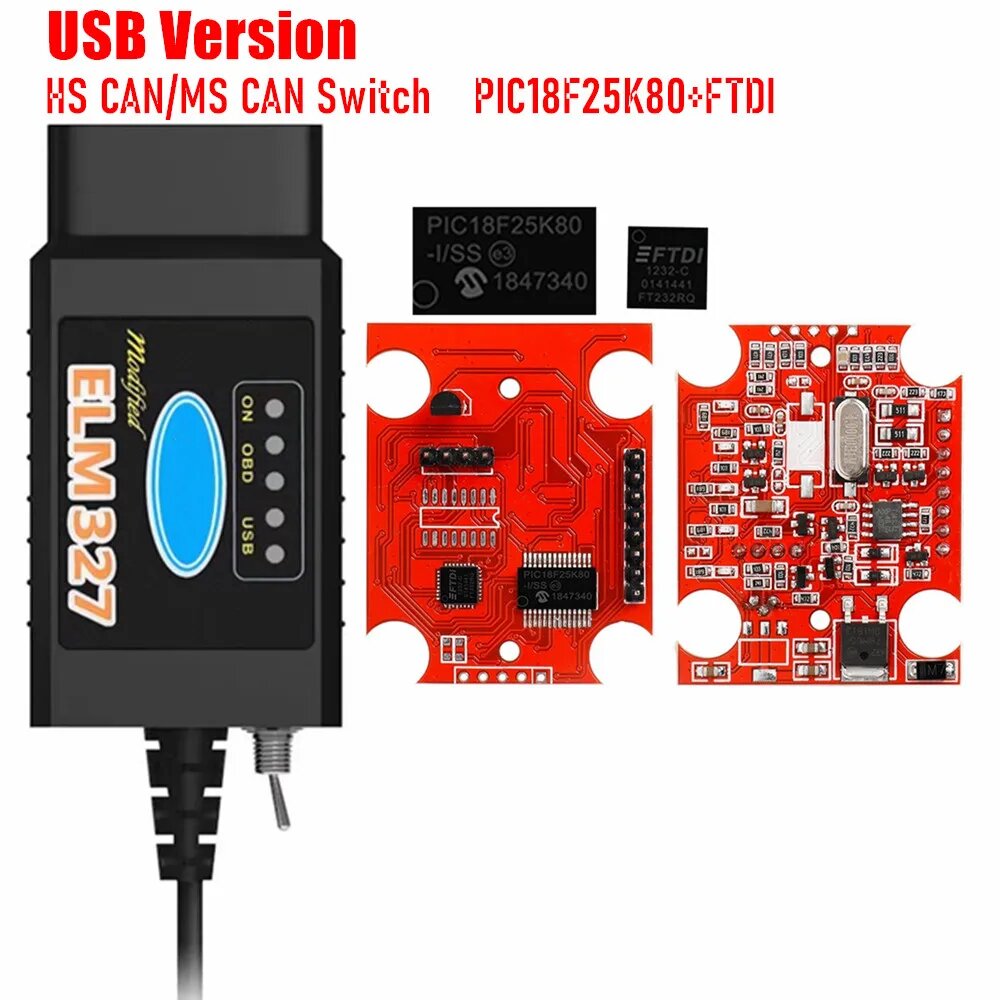 HS-CAN/MS-CAN ELM327 V1.5 Переключатель PIC18F25K80 Поддержка чипа BT/WIFI ELM 327 для USB FTDI