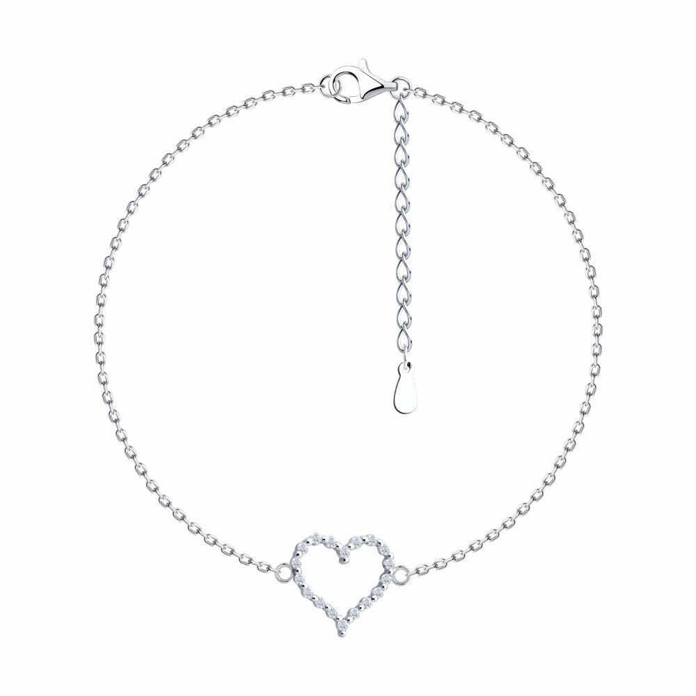 Браслет, серебро, 925 проба, родирование, фианит