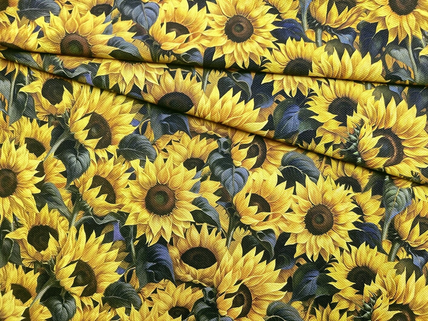 Ткань Пике с принтом подсолнухи 16990