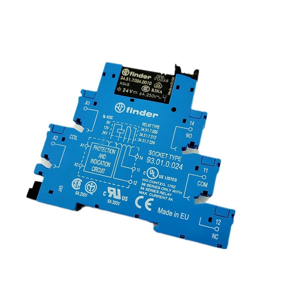 Интерфейсный модуль Finder сборка 34.51.7.024.0010 + 93.01.0.024 электромеханическое реле 1CO 6А Ag