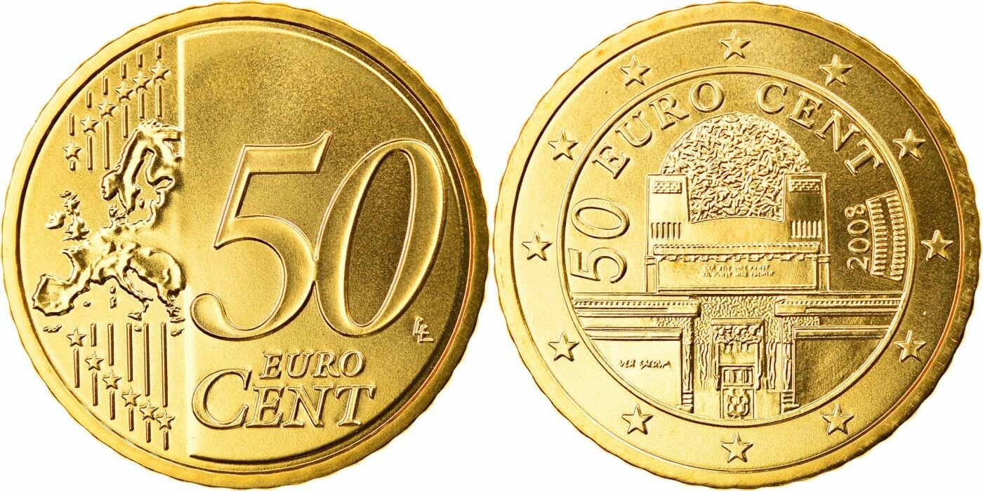 Австрия 50 евроцентов, 2008-2024 Сецессион XF