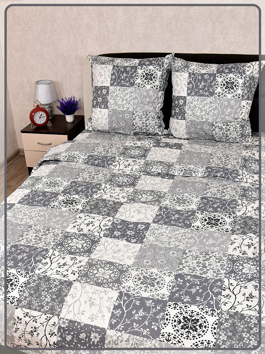 Постельное белье Шуйская бязь Пэчворк серый 9941-2 2 спальное