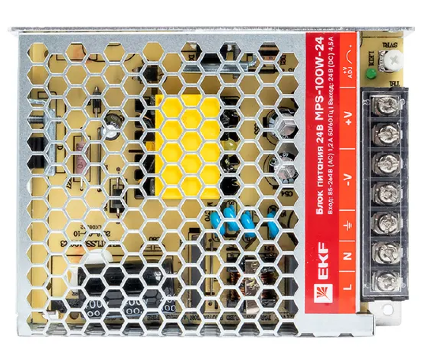Блок питания EKF / ЕКФ PROxima MPS-100W-24, в металлическом корпусе, 100Вт, 264/24В, 4.5А IP20, mps-100w-24 / преобразователь напряжения