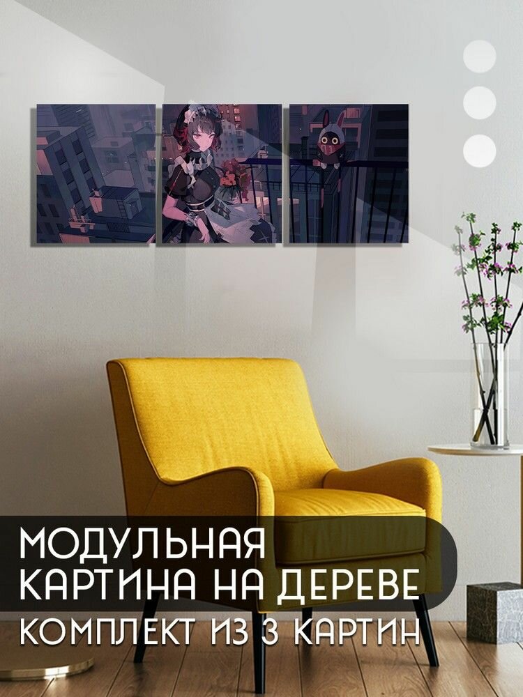 Модульная картина на дереве 66x24 см квадратные Игры Zone Zero (Аниме, Нэкомата, Грэйс, фэнтези, PS, Xbox, PC, Switch) - 784