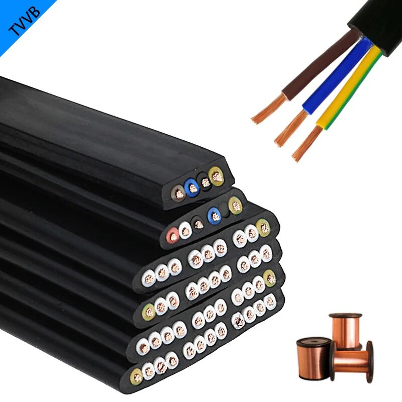 Медный плоский кабель TVVB 3 метра 2/3/4 жилы 20/18/17/15/13 AWG 15 AWG 1.5mm, 3Cores 3 Meters