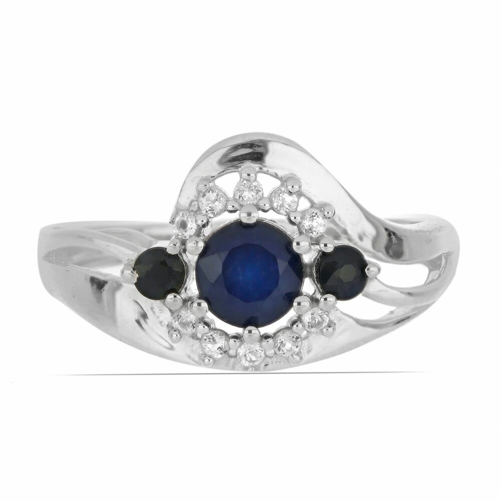 Кольцо, серебро, 925 проба, родирование, сапфир, топаз