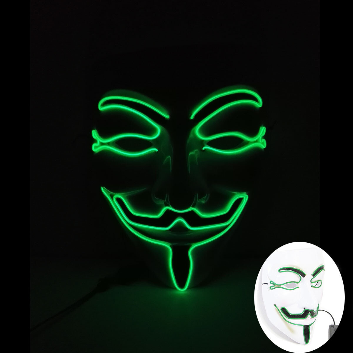 Маскарадная маска "Вендетта", светодиодная, V-образная, темно-зеленая