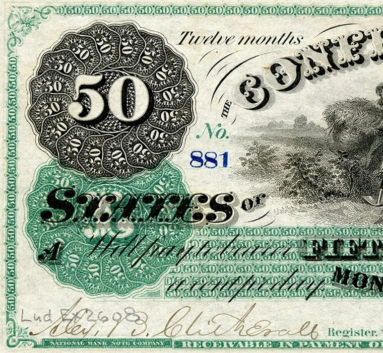 50 долларов 1861 Конфедерация Монтгомери сувенирная копия, банкноты и купюры редкие коллекционные