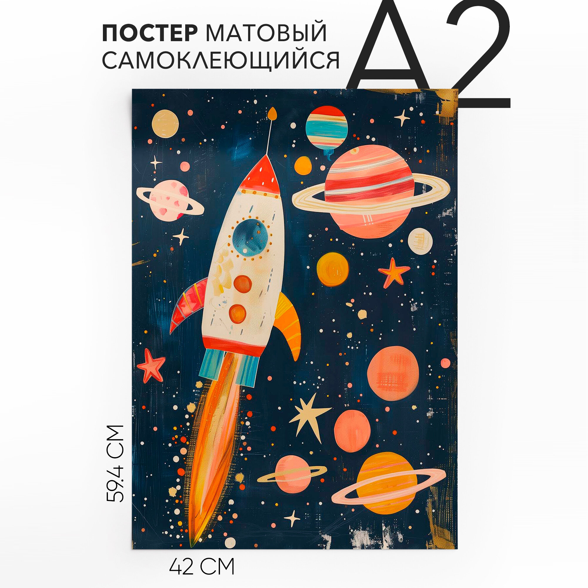 Постеры на стену, детский, большой A2 Космос, влагостойкий, для декора