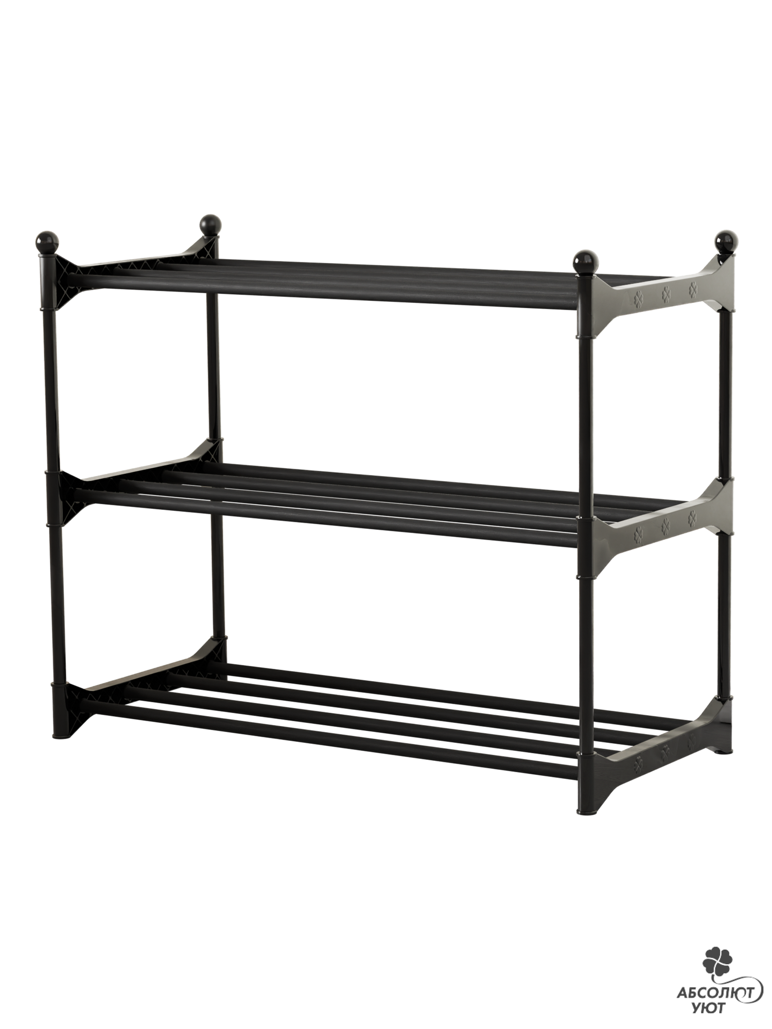 Полка для обуви 3 секции 585мм черная, полки графит Абсолют Уют