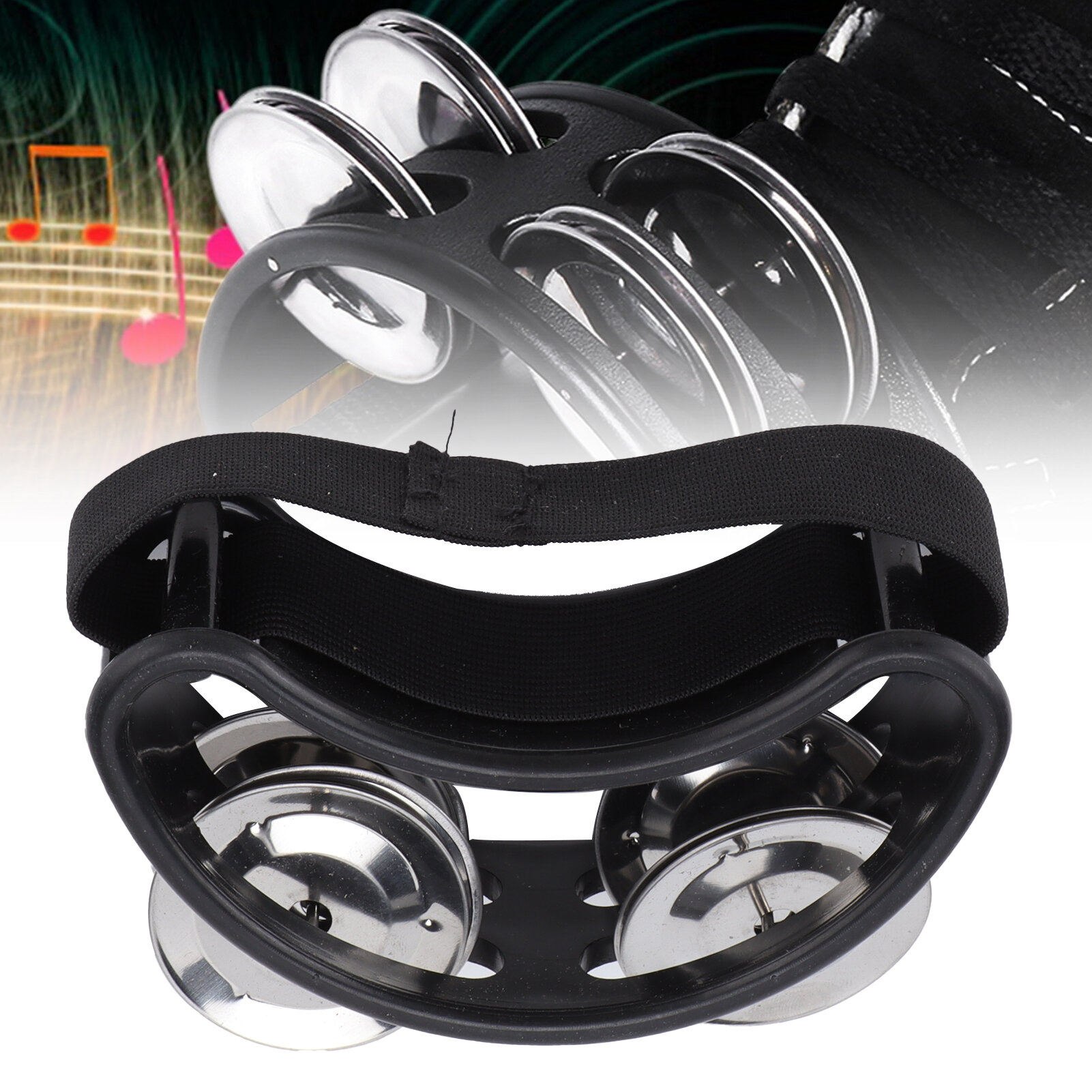 Foot Tambourine Shaker Percussion Drum Set Metal Jingle Bell Musical Instrument Accessories Black, размер 100 x 60 x 40mm, материал Metal and plastic and Nylon, 1 штука
