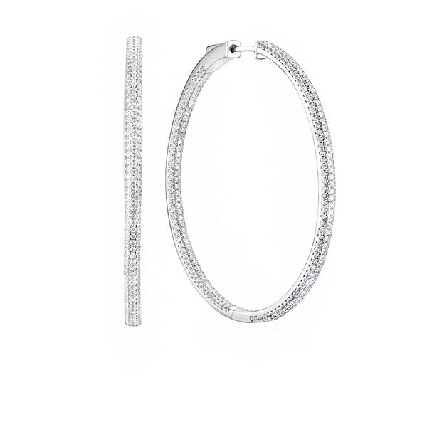 Серьги конго, серебро, 925 проба, родирование, фианит