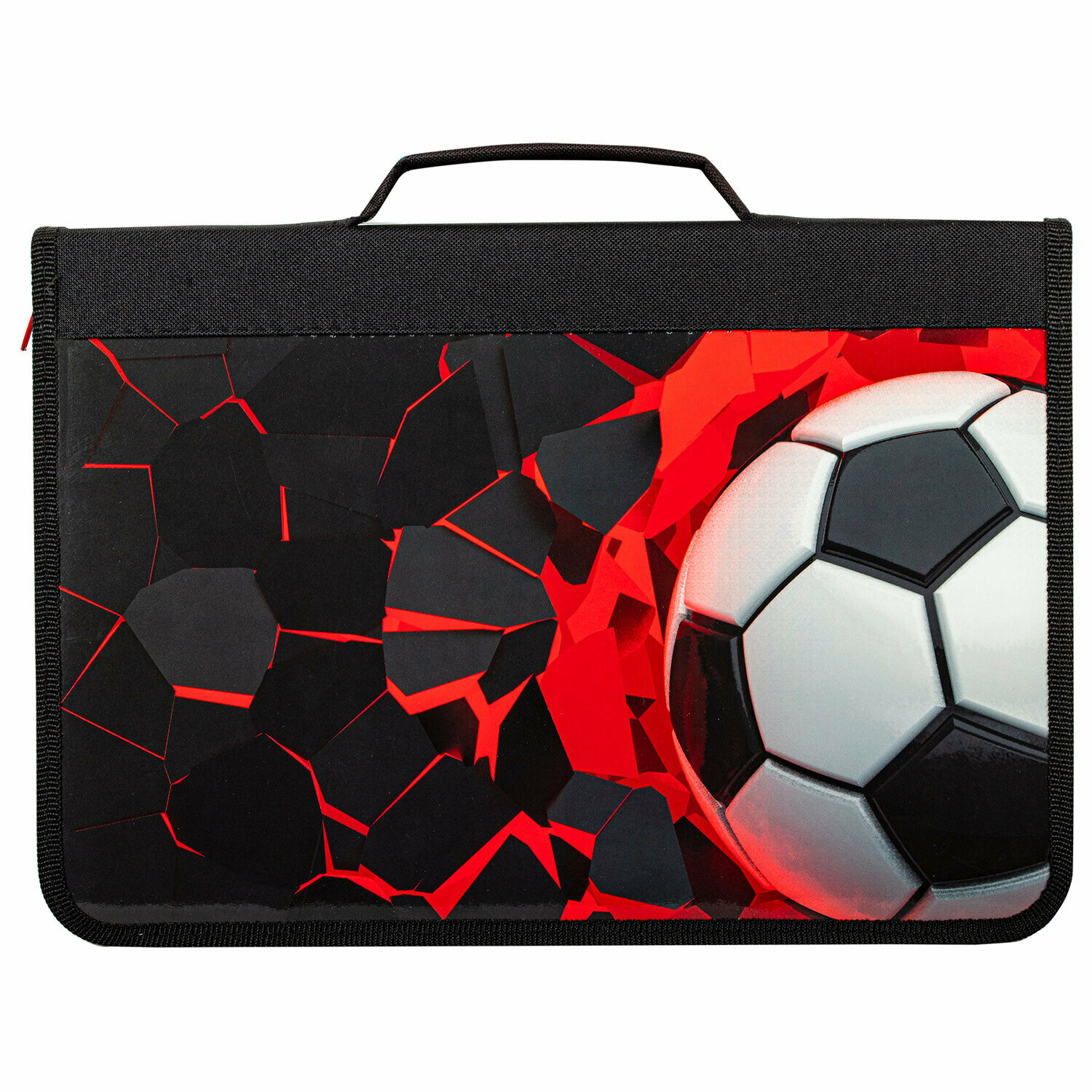 Папка для труда Brauberg на молнии А4 с ручкой, 1 отделение, органайзер, "Black football"