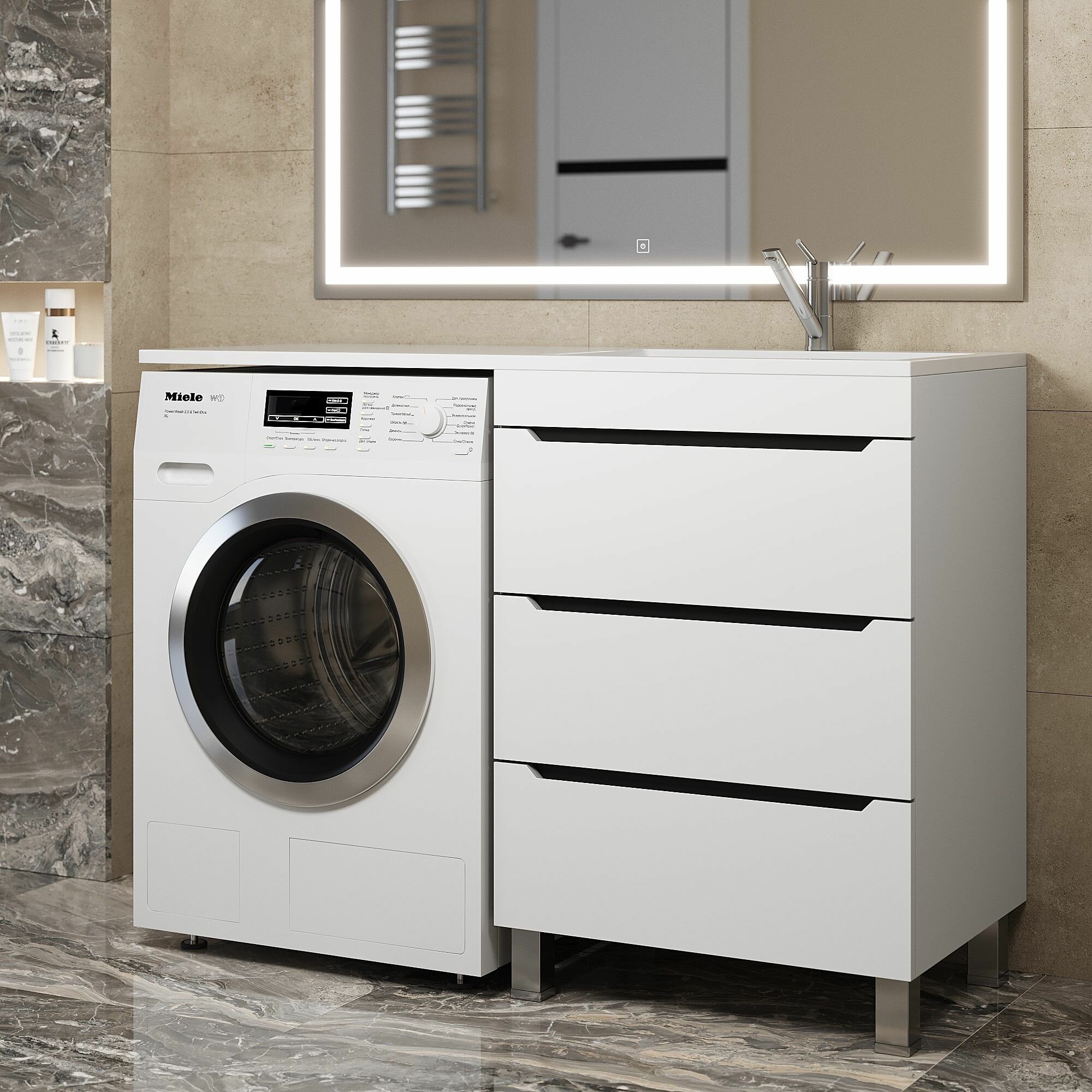 Тумба под стиральную машину напольная Uperwood Tanos 58х47,5х76,5 см, белая/графит, 3 ящика