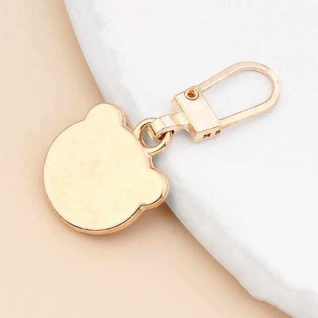 Пуллер для молнии (застежка, держатель, язычок для бегунка молнии) съемный, металл, "Мишка", золотистый, 2 шт.