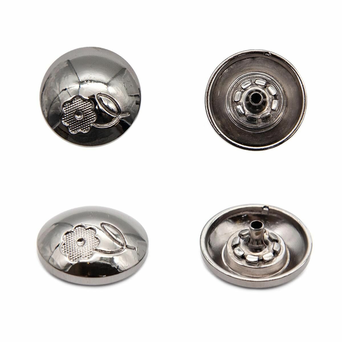 Кнопка для одежды BIG 5/22 S-образная "Полусфера с цветком" 22 мм, металл, черный никель 20 шт (69637)