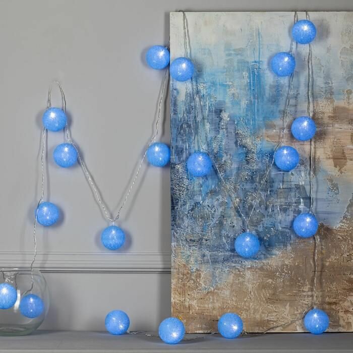 Гирлянда новогодняя Luazon Lighting "Нить", Клубки голубые, 5 м, IP20, прозрачная, 20 LED, свечение белое, 220 В