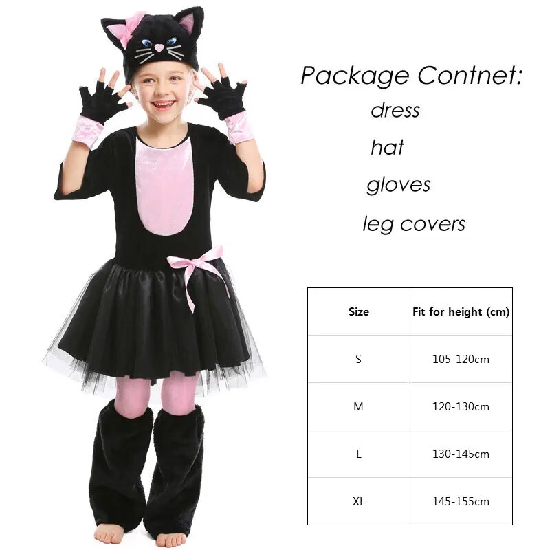 Umorden Cutie розовый черный кот котенок котенок котенок костюмы для девочек детские нарядные костюмы на Хэллоуин, карнавал, вечеринку, Новогоднее платье