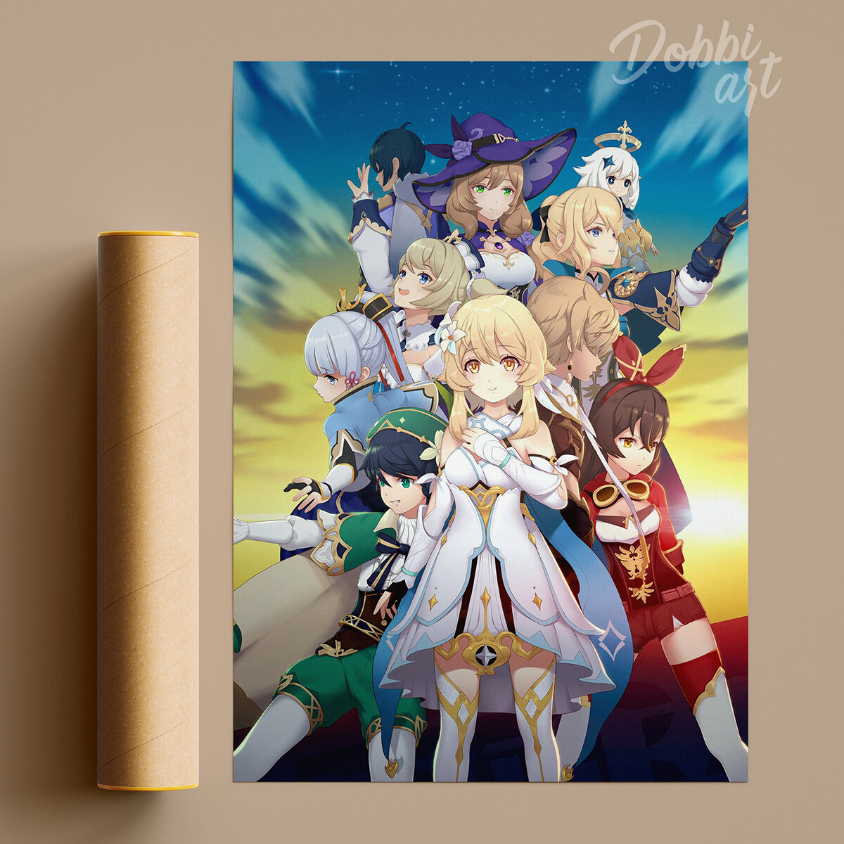 Постер 30х40 см Геншин Импакт без рамы/ Genshin Impact/ Джинн Лиза Кэйа Эмбер Венти Барбара Пэймон, Аниме игра Геншин