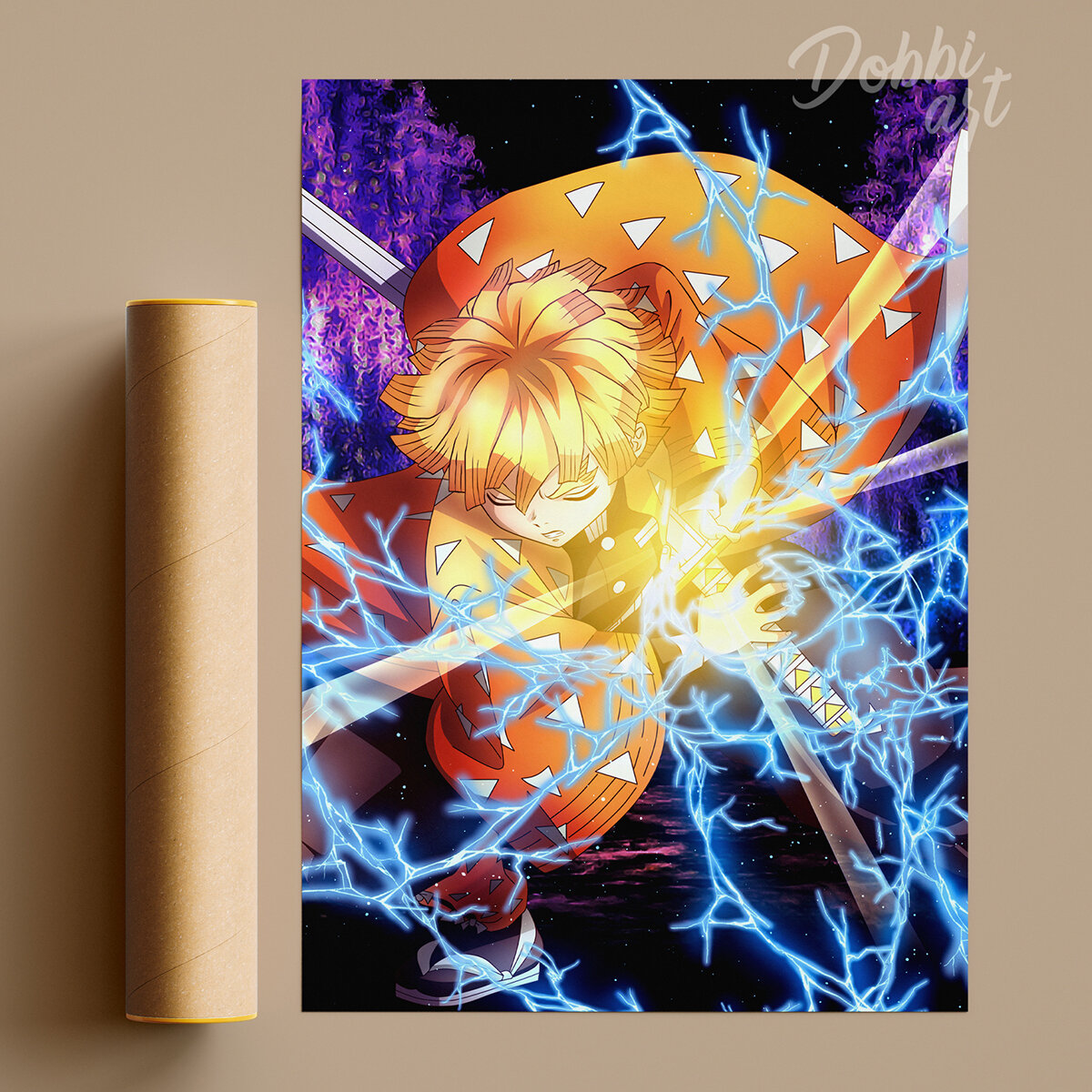 Постер 60х80 см Клинок рассекающий демонов без рамы/ Постер Аниме Манга Demon Slayer Зеницу Zenitsu