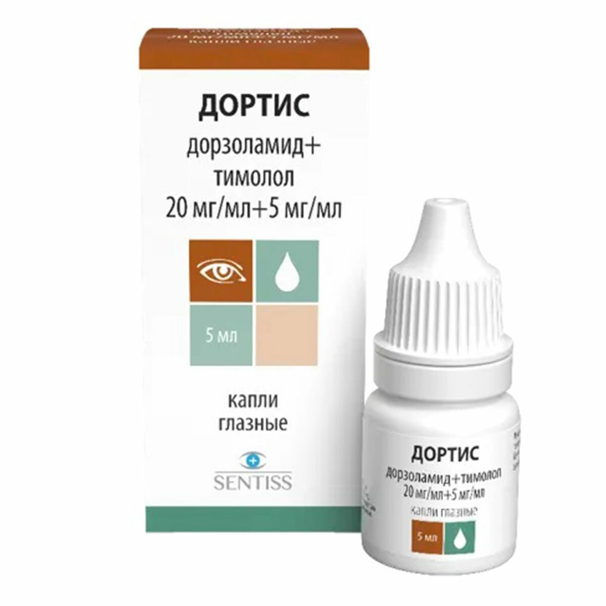 Дортис, капли глазные 20 мг/мл+5 мг/мл, 5 мл