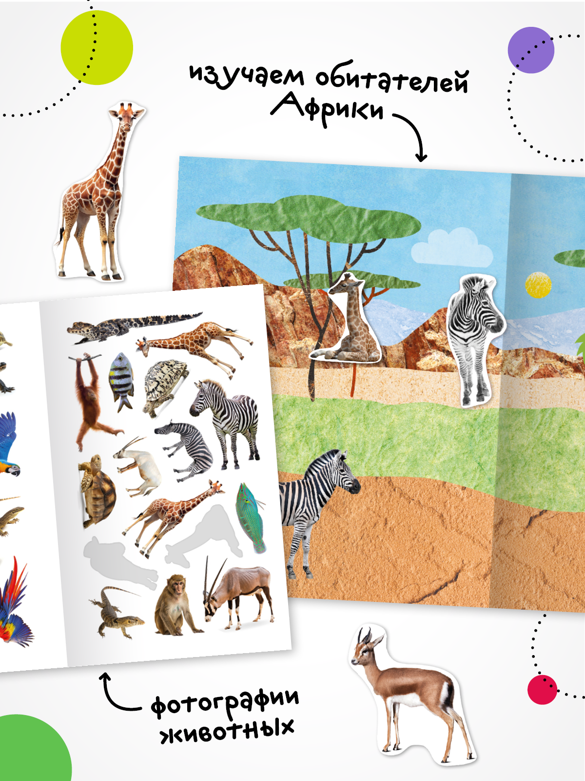 Книга с наклейками мозаика Kids для детей и малышей 2+, Фотонаклейки, В Африке, развивающие наклейки — фото 1