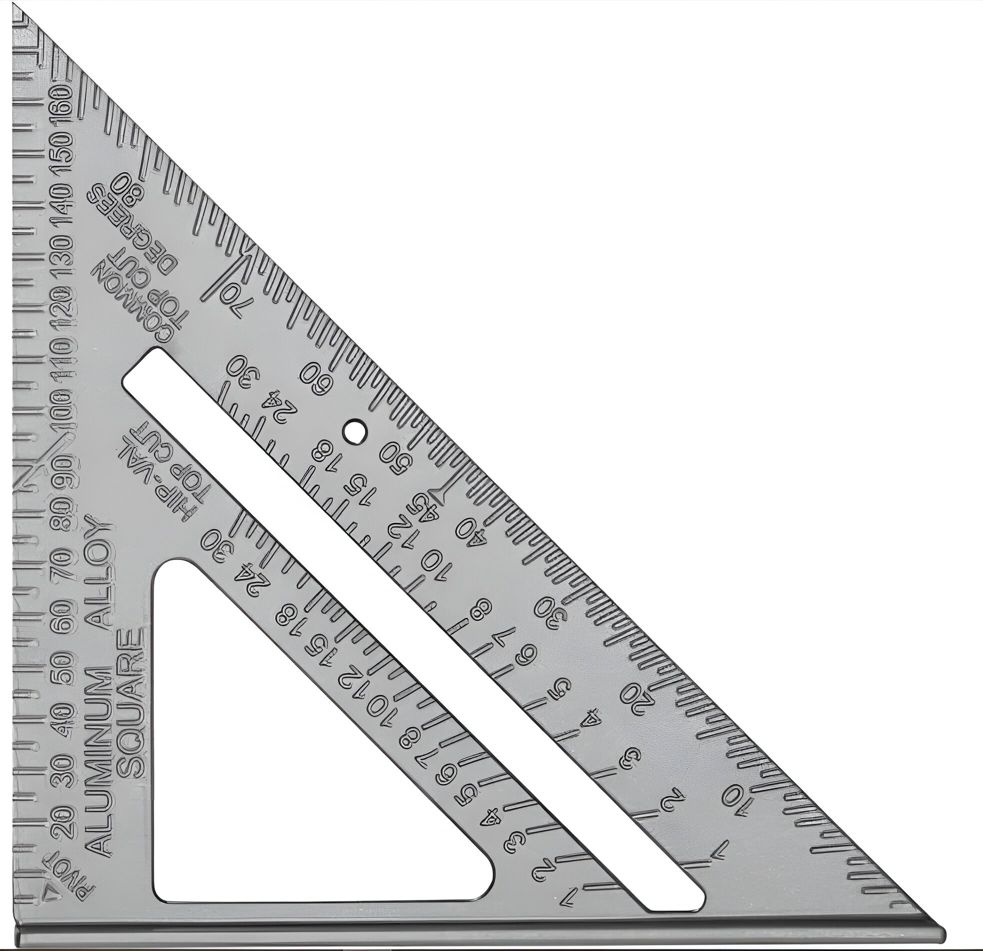 Угольник-линейка, алюминий, двусторонняя разметка, широкое основание, 175x175 мм