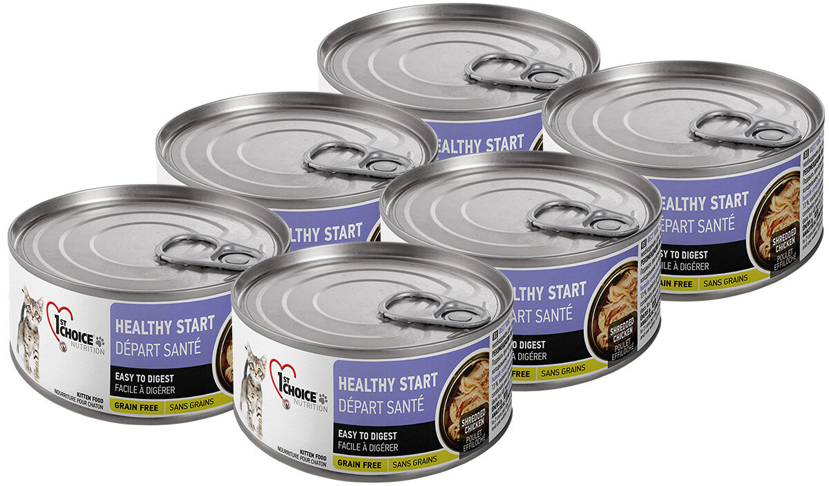 Корм влажный 1st Choice Kitten Healthy Start беззерновой для котят, курица в масле и тунец, 85 г х 6 шт