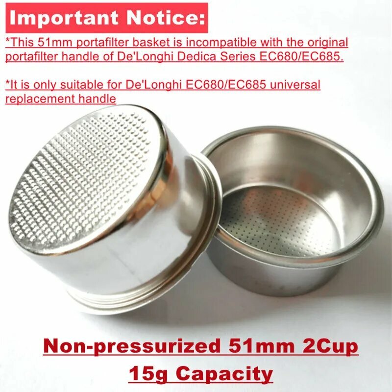 Портафильтр 51 мм нержавеющая сталь 2cup для Delonghi EC680