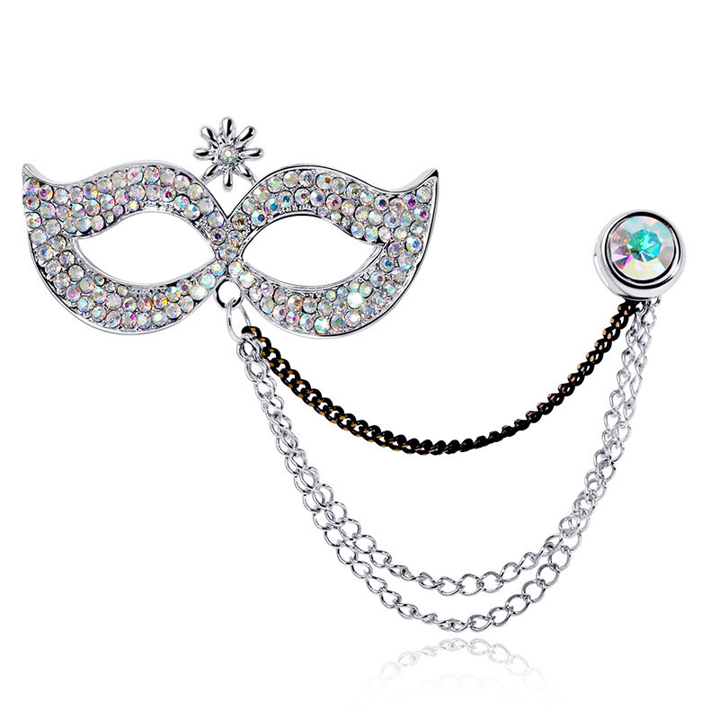 2026 Производитель Оптовая Простая Полная Алмазная Маска Брошь, Инкрустированная Стразами, Булавка для Внешней Торговли с Кисточкой для Воротника