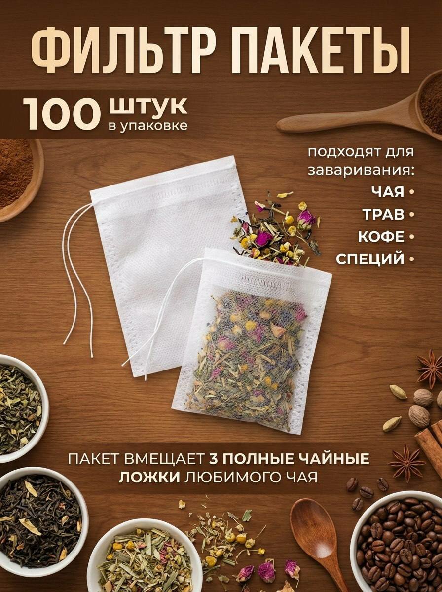 Фильтр пакеты для чая, 100 шт. Пакетики для заваривания чая, кофе и трав 8х12 см