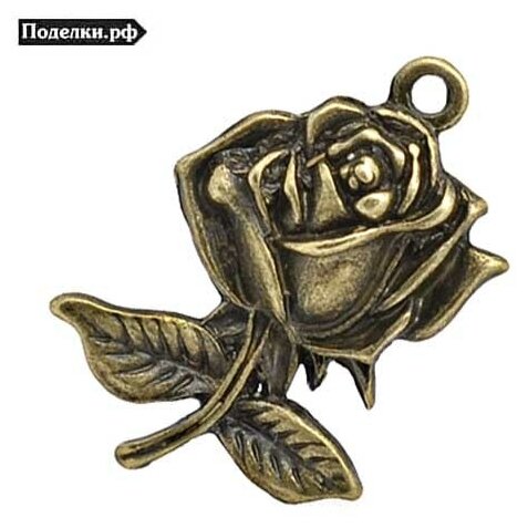 Фурнитура для бижутерии Подвеска Роза 0007189 бронзовый цвет 25x17 мм, цена за 2 шт.