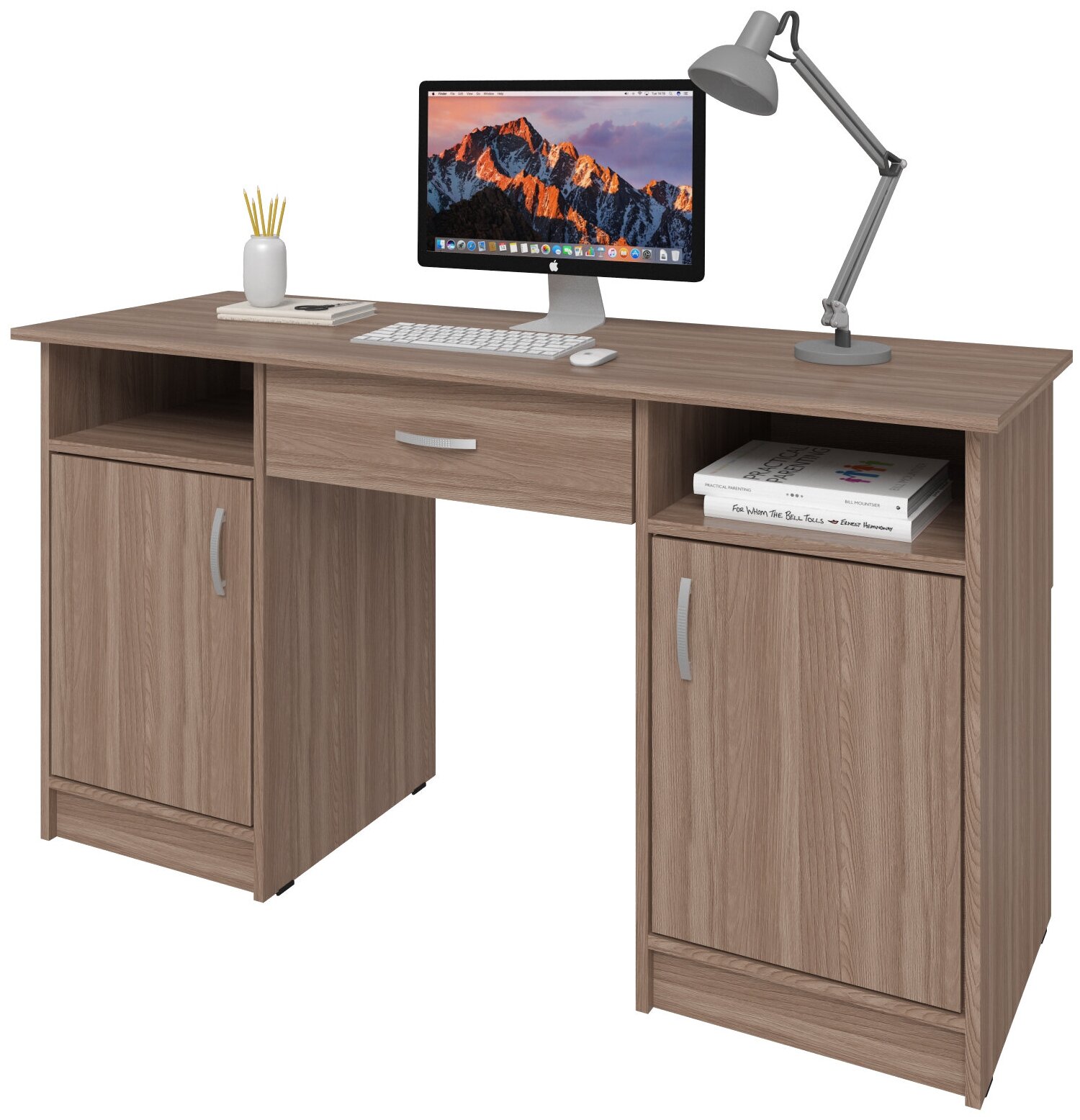 Стол письменный Хит-10, Ширина 140 см, Глубина 50 см, Высота 75 см, цвет: Ясень шимо темный