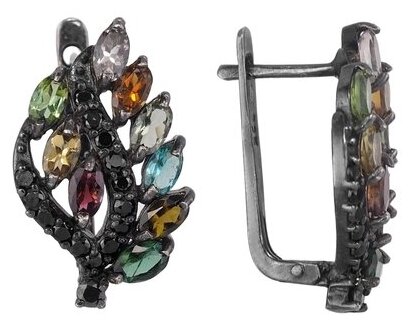 Серьги, серебро, 925 проба, родирование, шпинель, турмалин