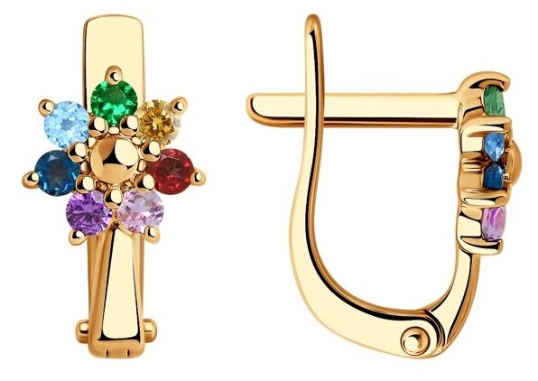 Серьги, красное золото, 585 проба, аметист, ситалл, цитрин, топаз, фианит, родолит
