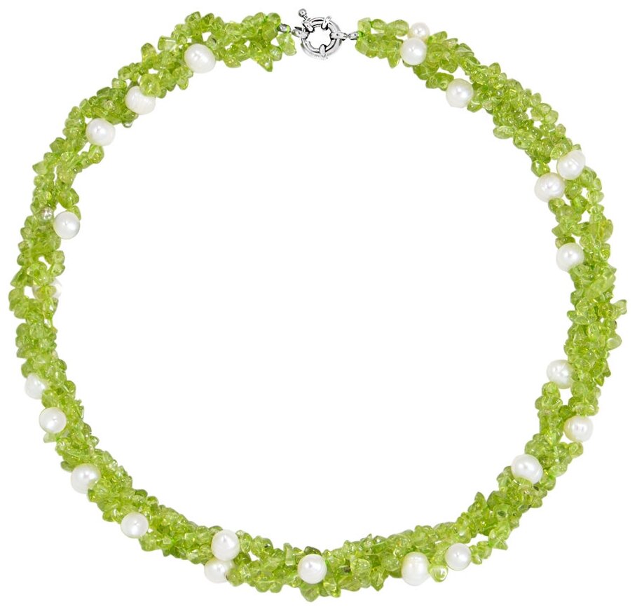Колье, жемчуг пресноводный культивированный, оливин