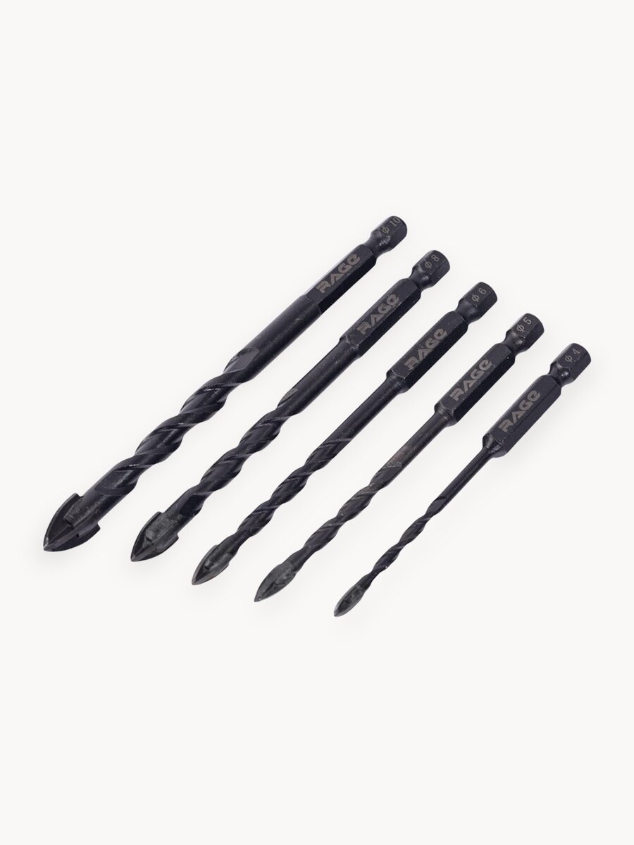 Набор сверл по стеклу и керамике 4 мм 5 мм 6 мм 8 мм 10 мм Quadro-X HEX 5 шт RAGE by VIRA