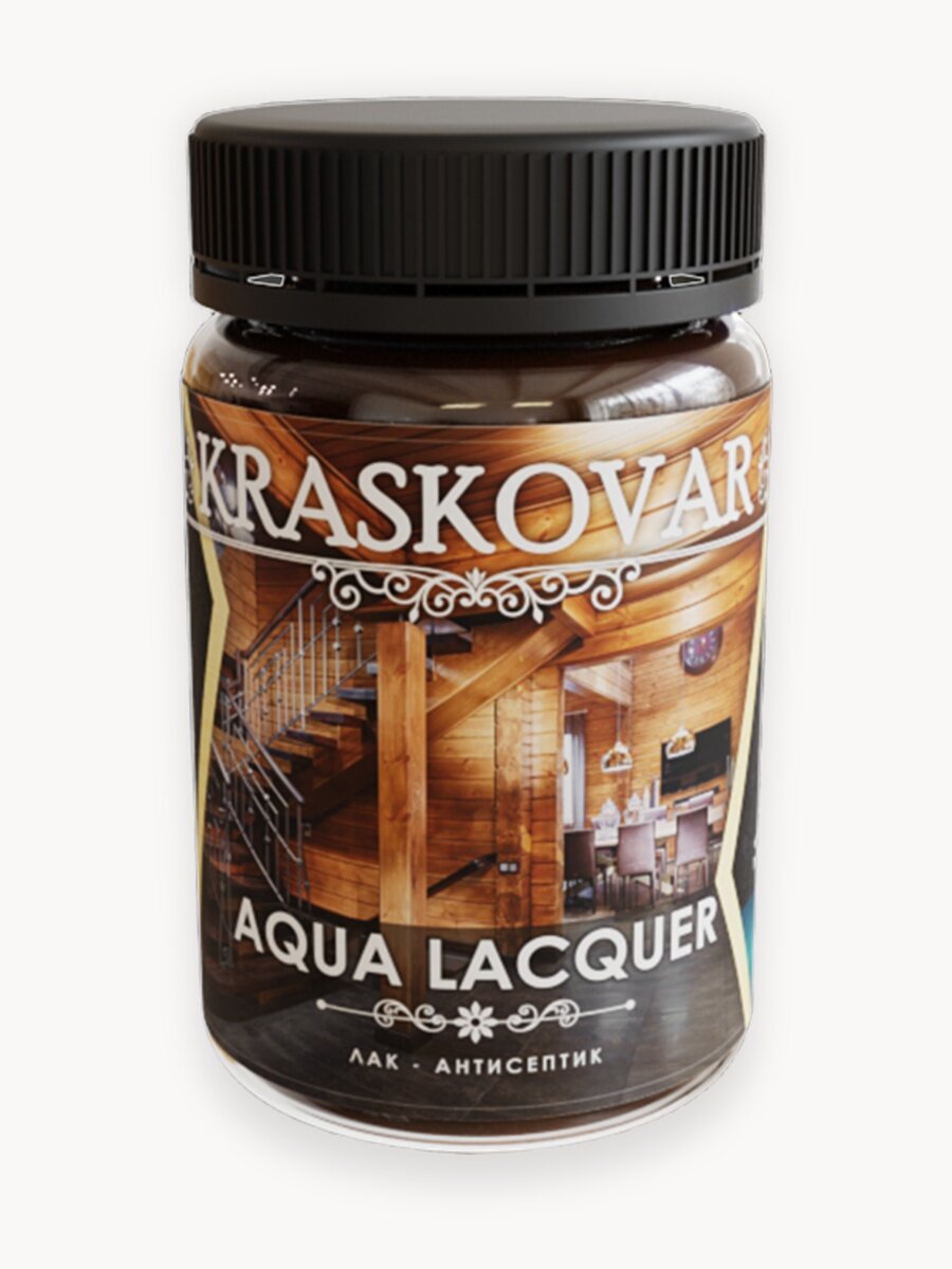 Kraskovar Лак-антисептик полуматовый Aqua Lacquer для дерева и камня, моккачино 150мл