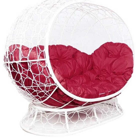 Диван M-group Улей на ножках в ротанге белое + бордовая подушка