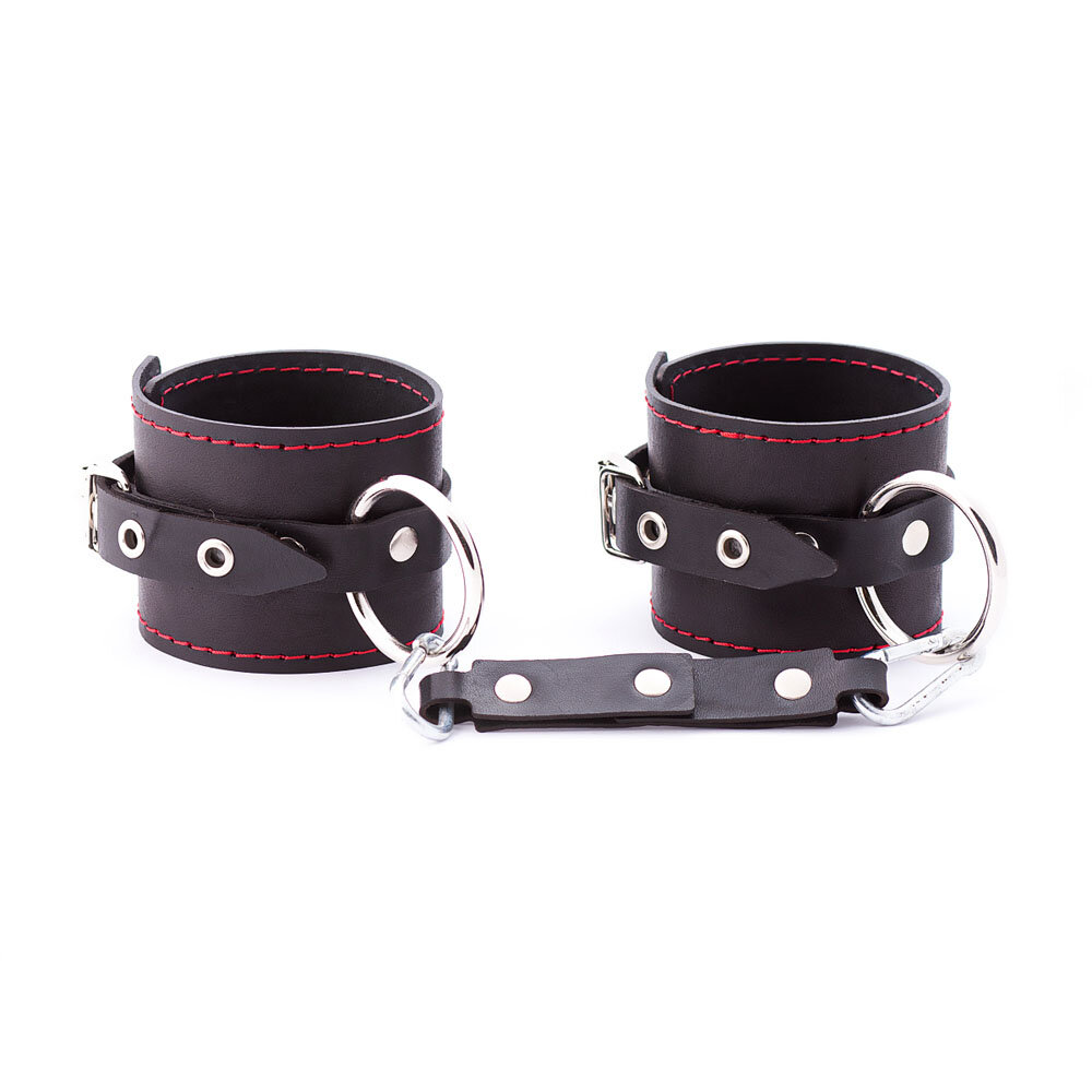 Оковы с красной строчкой «Crazy HandMade» из натуральной кожи