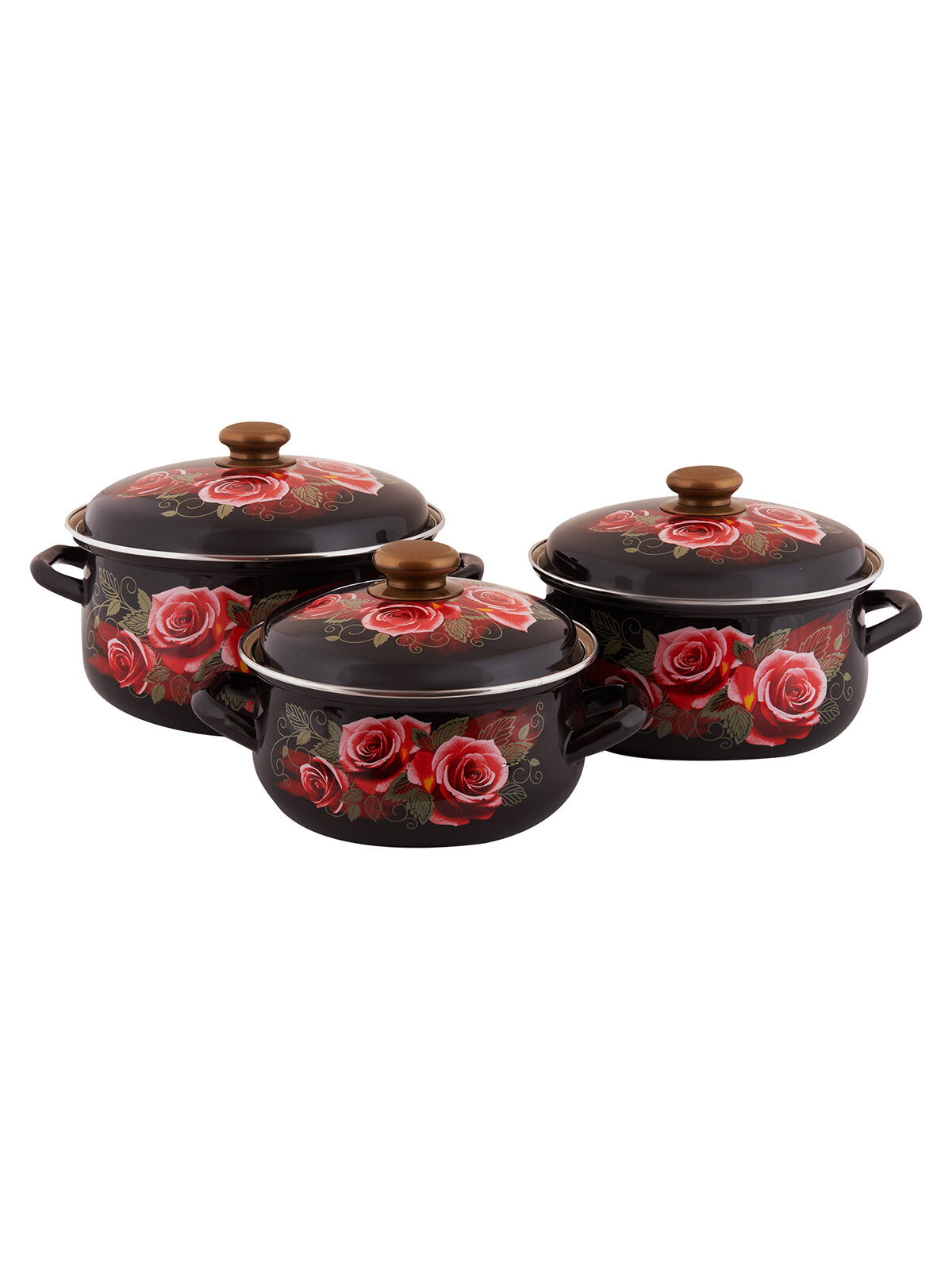 Набор эмалированных кастрюль Розалия, 3 шт