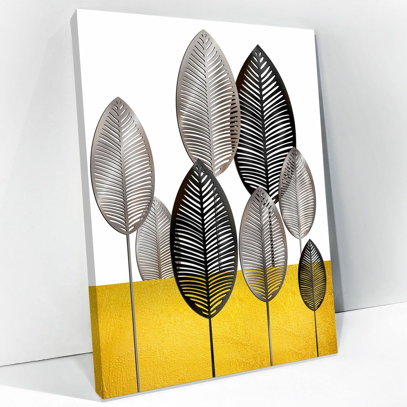 Картина Перья листики графичные на белом фоне на холсте 30х40см