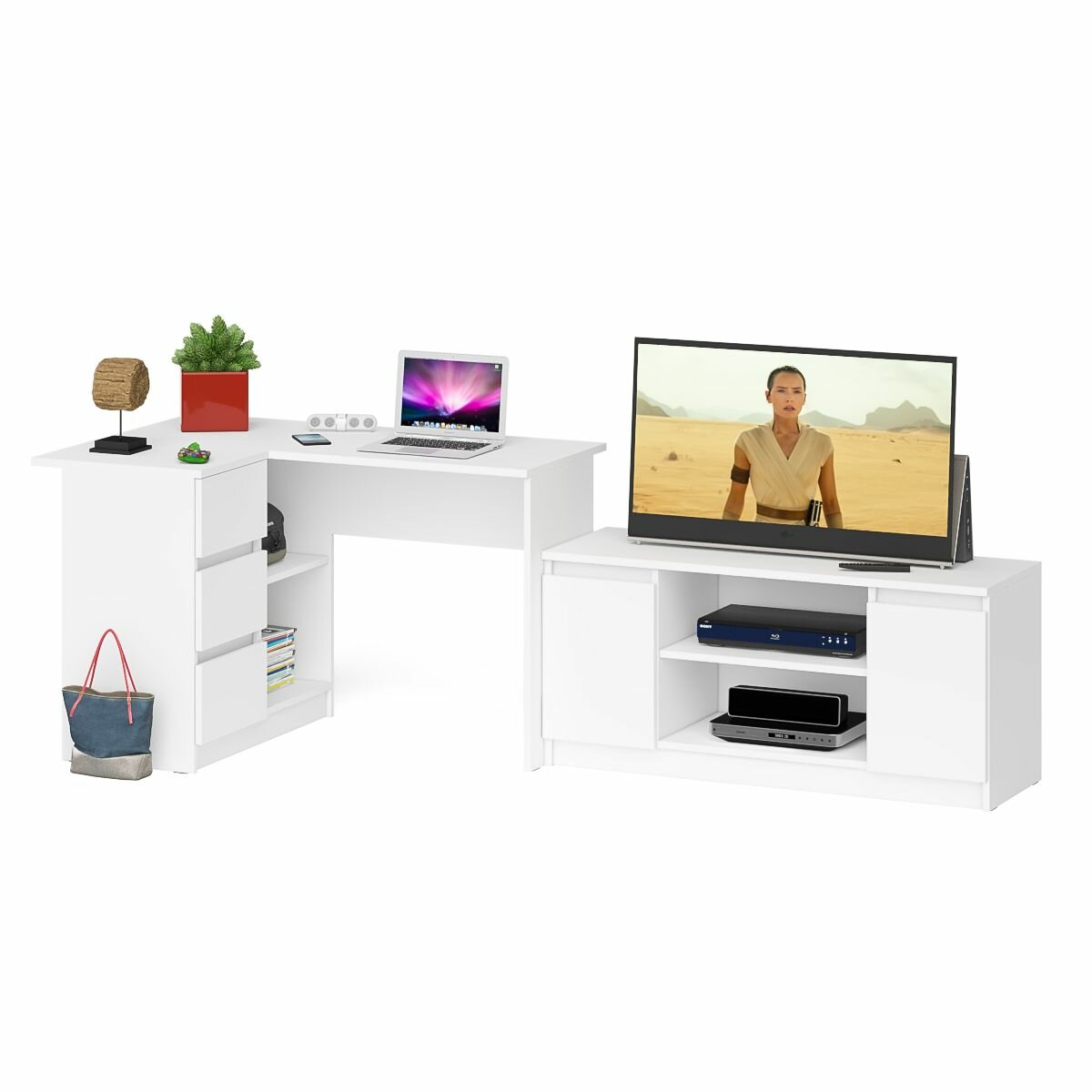 Угловой компьютерный стол для дома 245см белый Спасибо-Мебель